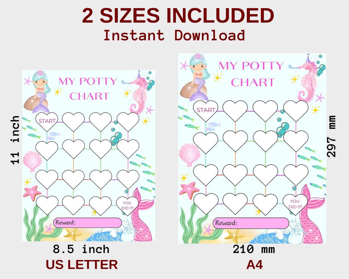 Mermaid Potty Training Chart for Girls – Toddler Toilet Training ...