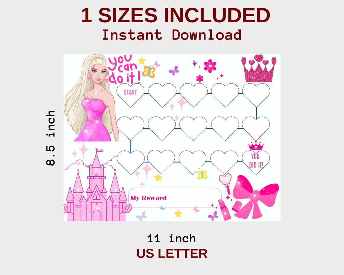 Barbie Reward Chart Girls Princess Reward Chart Potty Training Chart ...