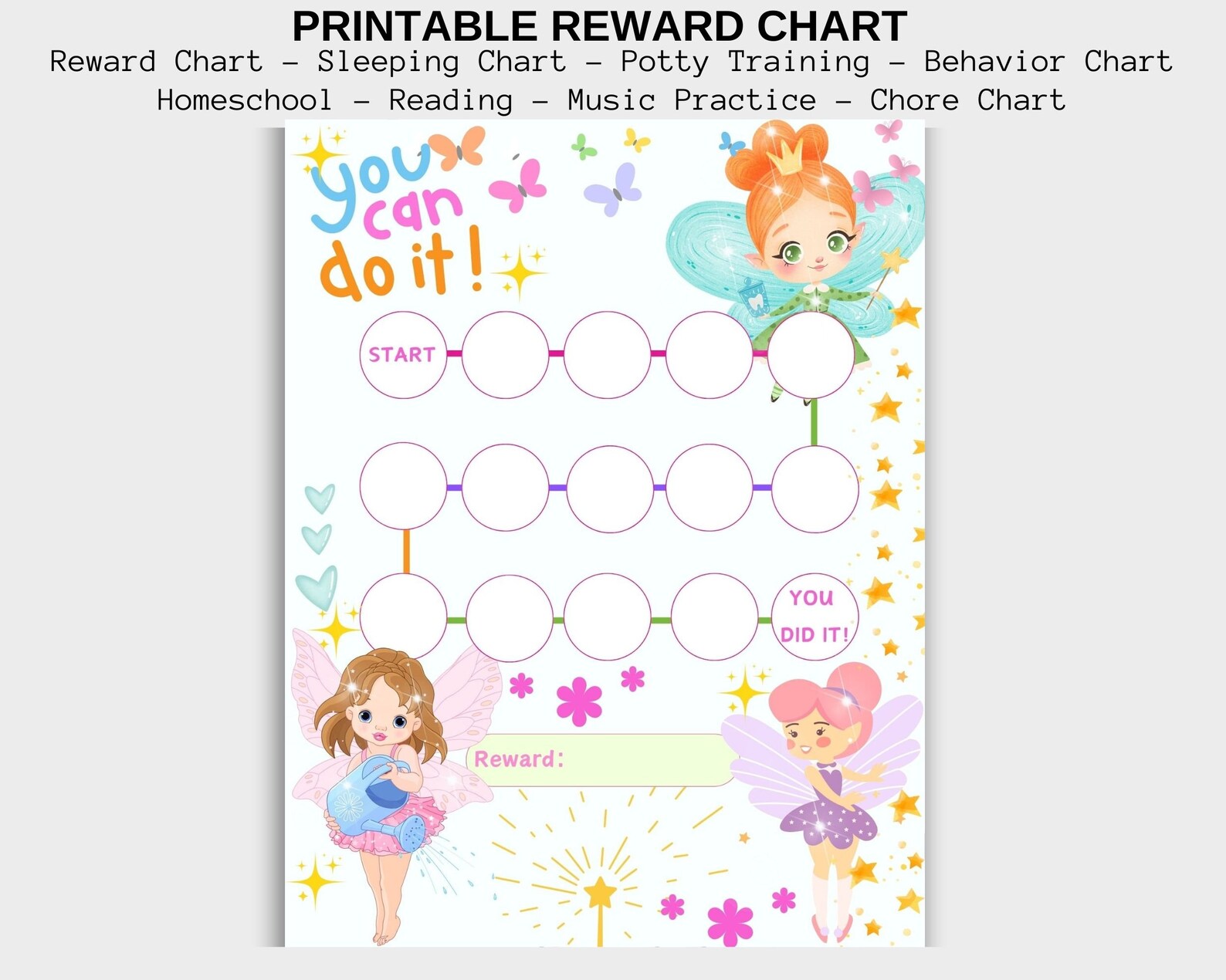 Fairy Reward Chart Princess Reward Chart Sleeping Chart Potty Training ...