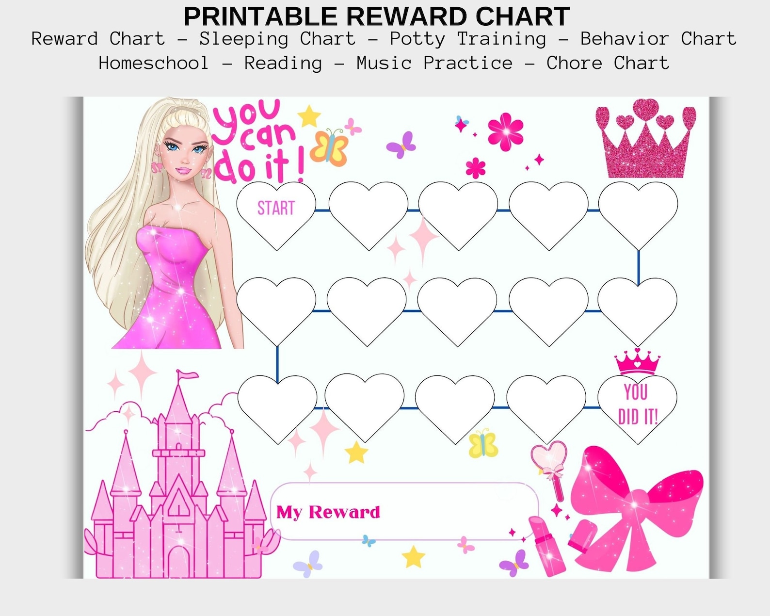 Barbie Reward Chart Girls Princess Reward Chart Potty Training Chart ...