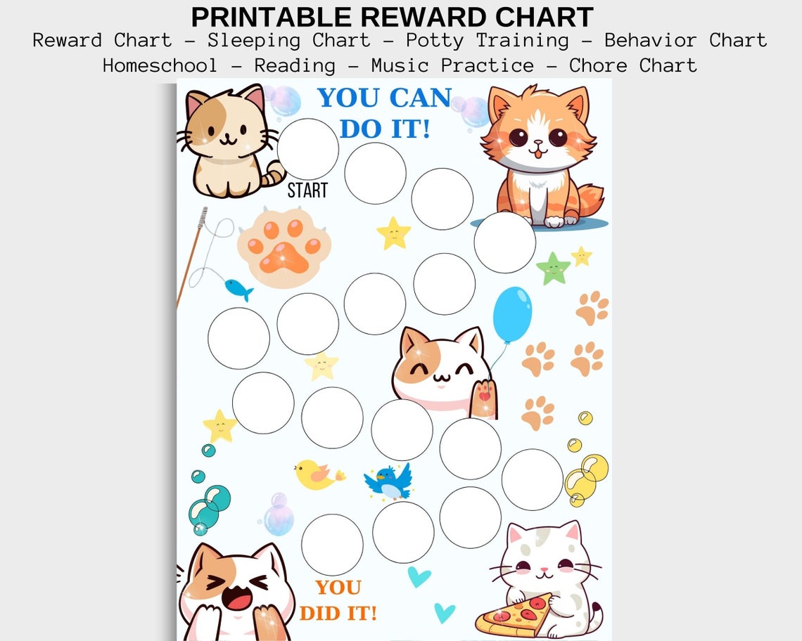 Printable Cat Reward Chart Kids Reward Chart Behavior Chart Potty ...