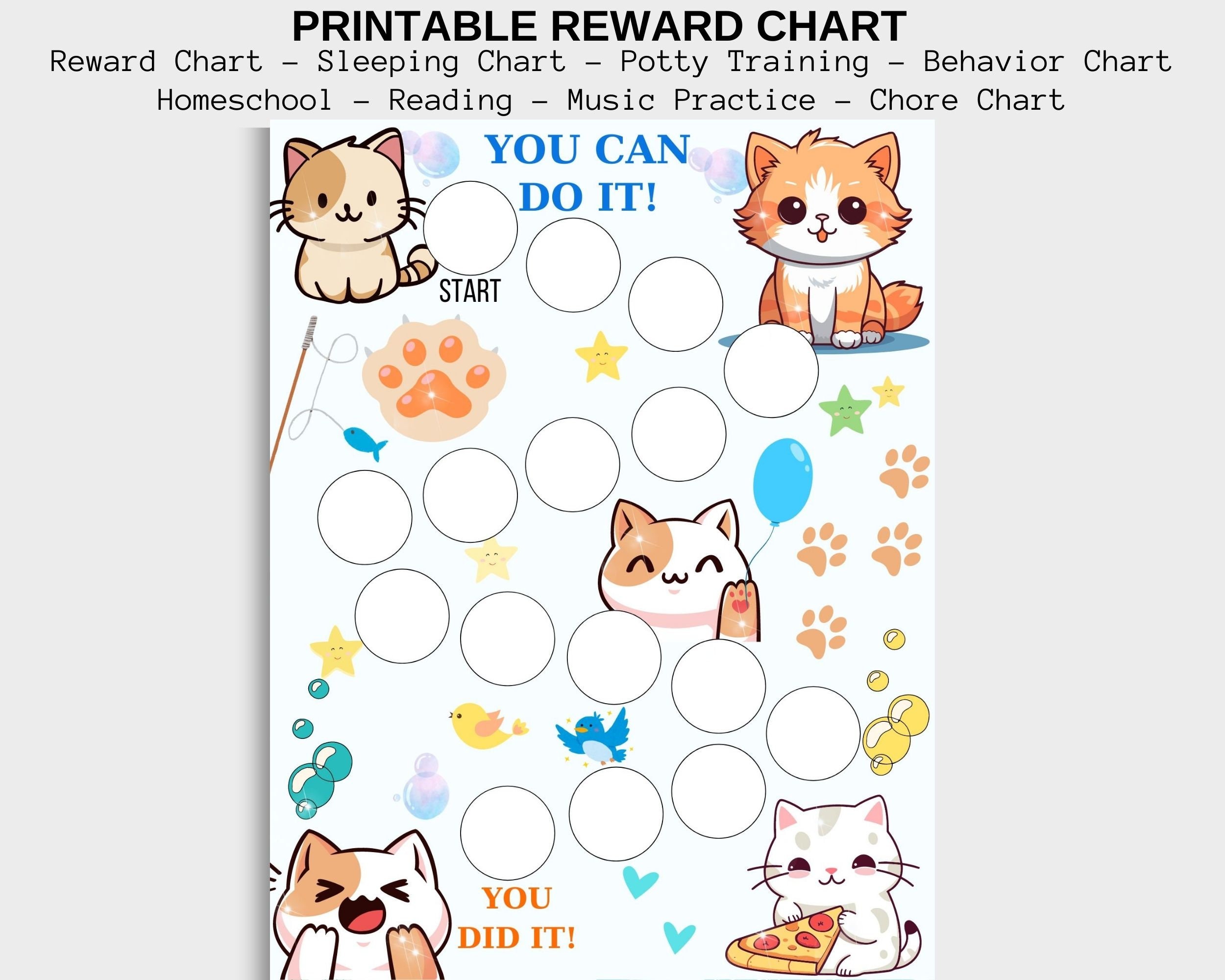 Cat Reward Chart for Kids – Printable Behavior & Potty Training Tracker ...