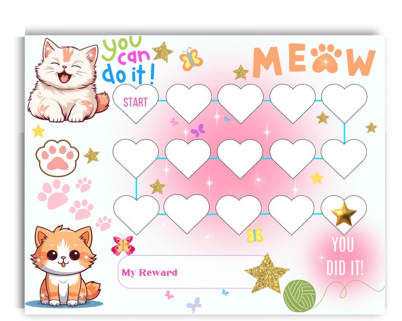 Cute Cat Reward Chart - Sticker Chart for Kids - Behavior Chart - Potty ...