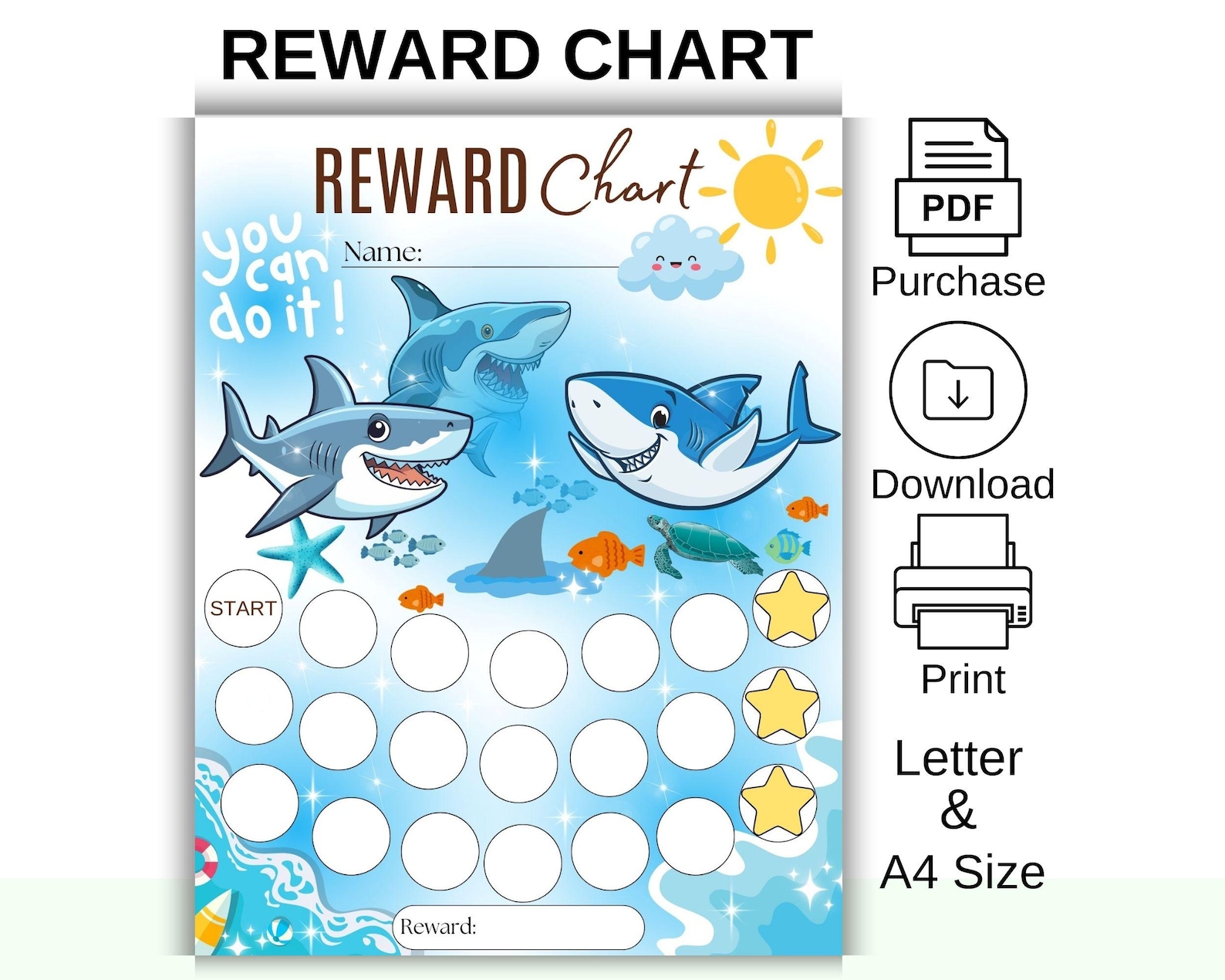 Printable Shark Reward Chart - Ocean Reward Chart - Under the Sea ...