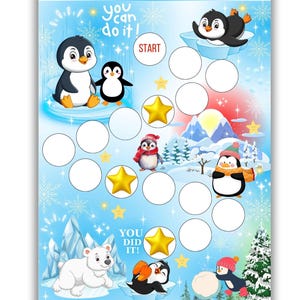 Penguin Reward Chart for Kids Winter Theme Sticker Chart Potty Training ...