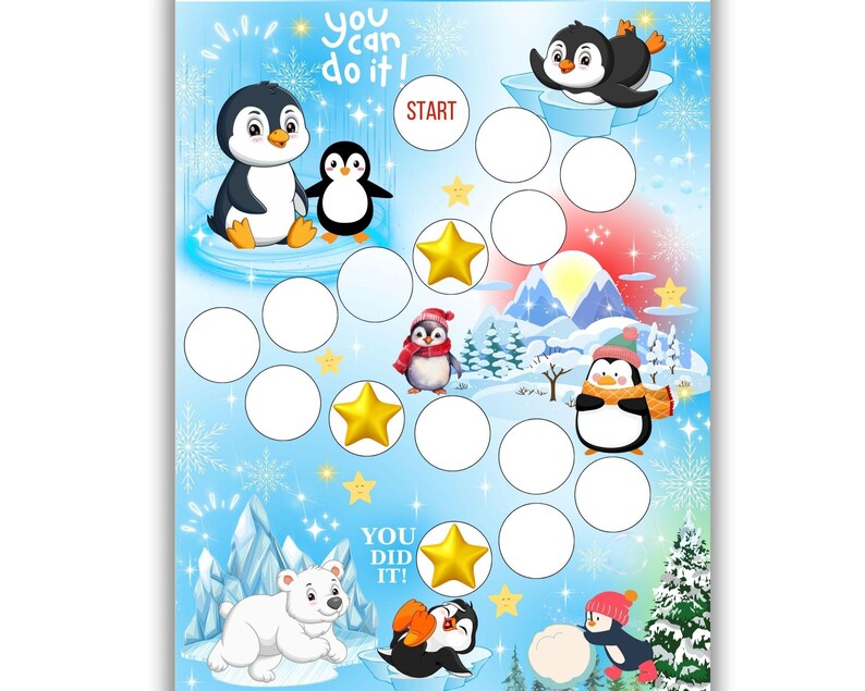 Penguin Reward Chart for Kids Winter Theme Sticker Chart Potty Training ...