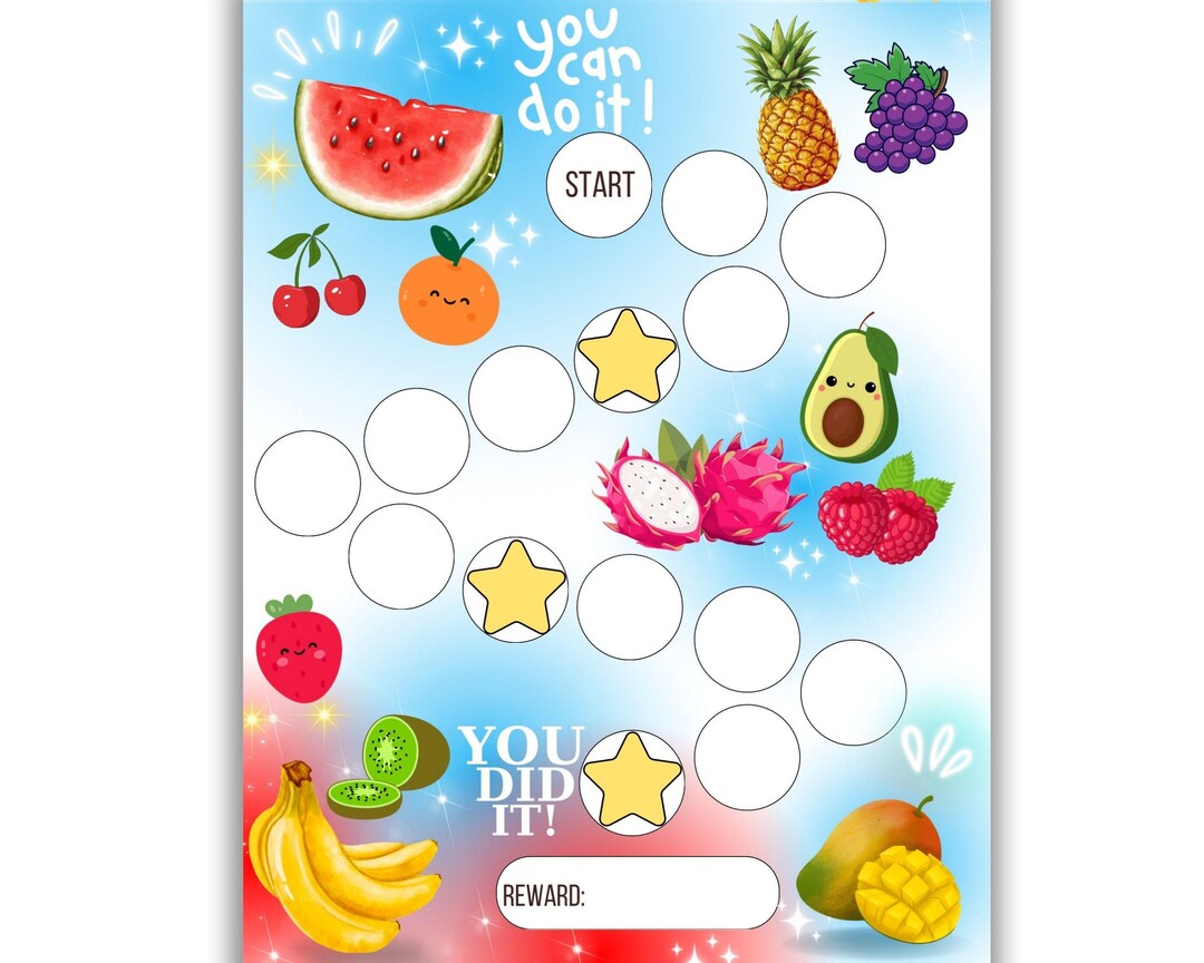 Fruit Reward Chart for Kids - Sticker Chart - Healty Eating Chart ...