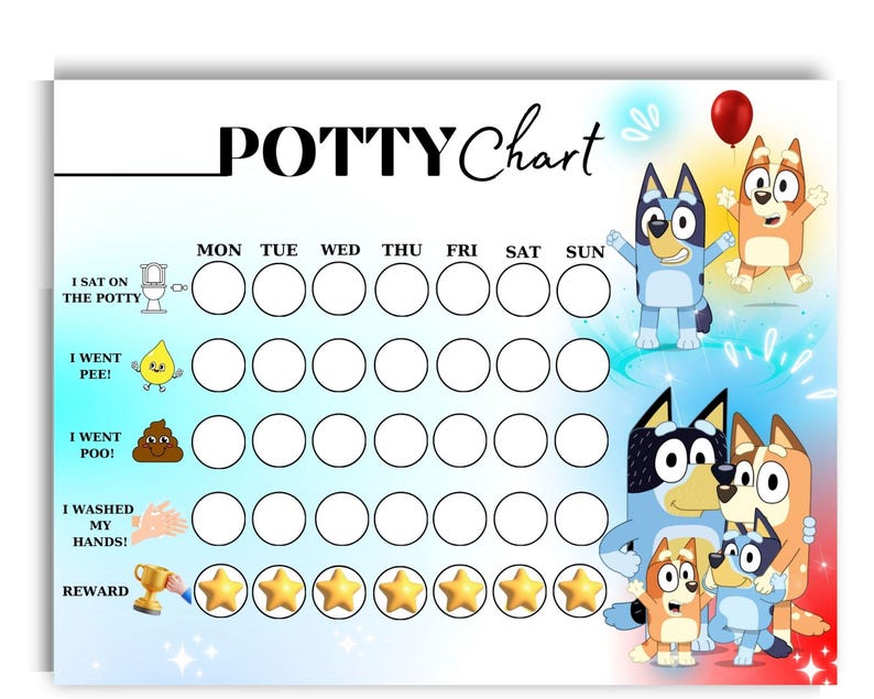 Bluey Potty Training Chart - Bluey Family Potty Reward Chart - Toilet ...
