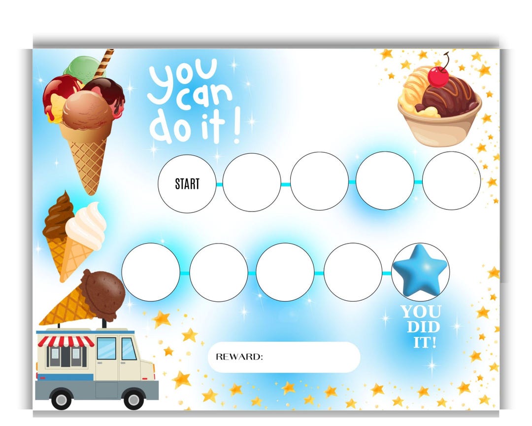 Reward Chart for Kids - Ice Cream Sticker Chart - Kids Motivation Boost ...