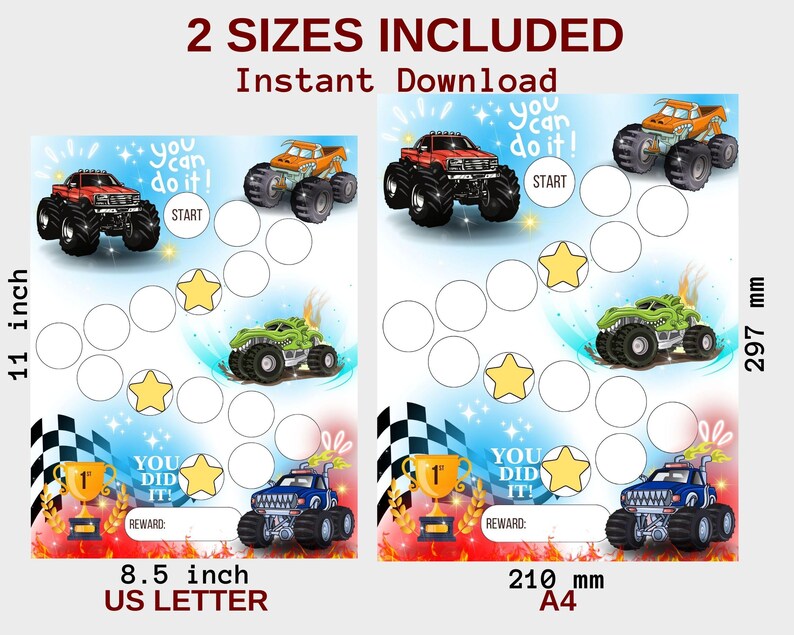 Monster Truck Reward Chart: Kids Behavior - Potty Training Tracker ...