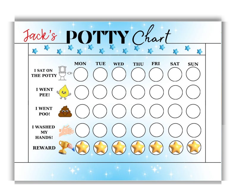 Potty Training Chart for Kids - Potty Chart for Boys - Toilet Training ...
