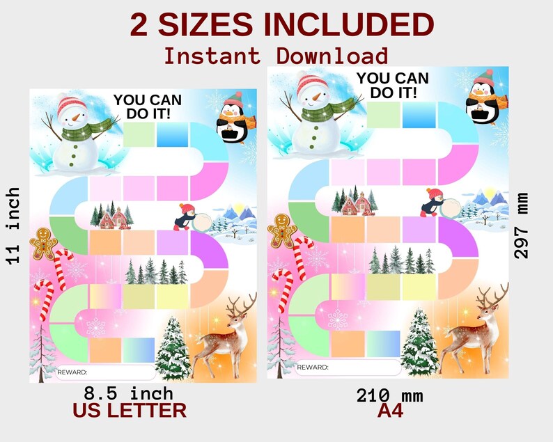 Christmas Reward Chart for Kids - Snowman Sticker Chart - Santa Prize ...
