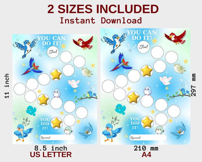 Bird Reward Chart for Kids – Printable Behavior -chore Tracker | Cute ...