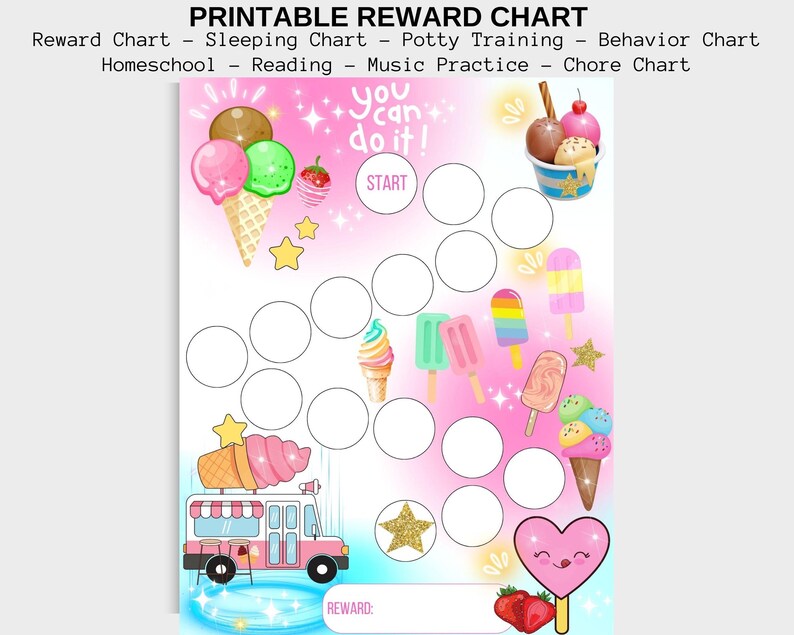 Ice Cream Reward Chart - Kids Behavior Chart - Potty Training Chart ...