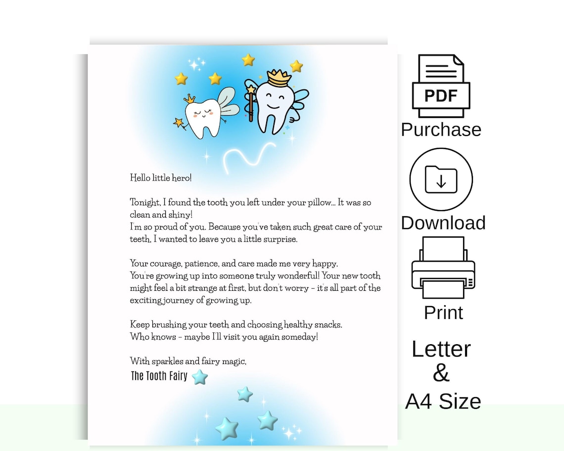 Tooth Fairy Letter for Boys | Printable Tooth Fairy Note | Magical ...