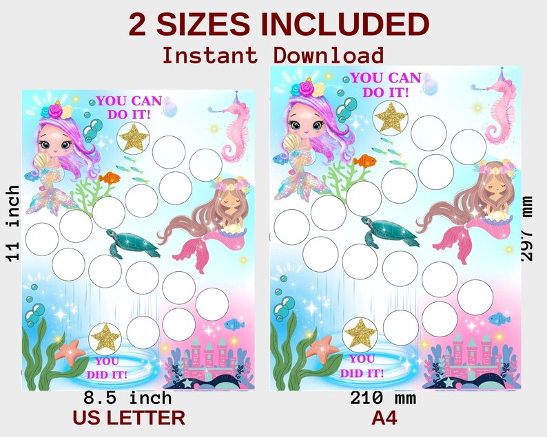 Printable Mermaid Reward Chart - Girls Potty Training - Sleeping Chart ...