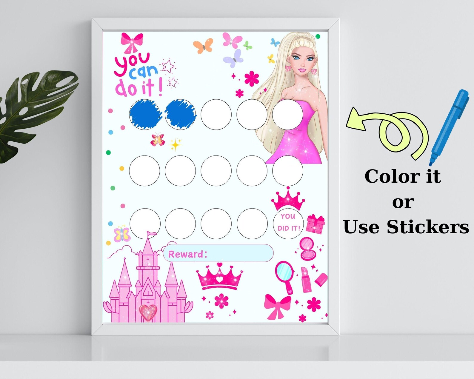 Princess Reward Chart - Girls Princess Reward Chart - Potty Training ...