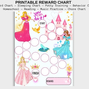 Girls Princess Reward Chart: Potty Training, Chores, Behavior Tracker ...