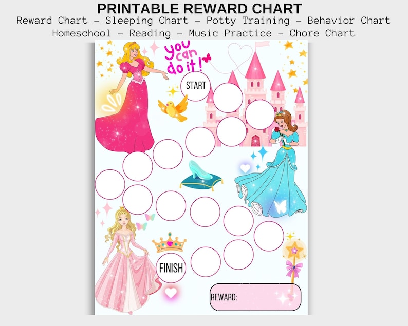 Girls Princess Reward Chart - Potty Training Chart - Chore Chart ...