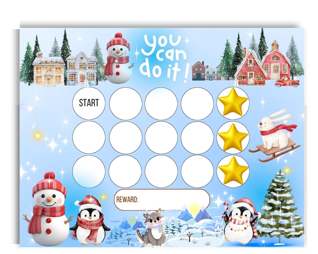 Winter Reward Chart Kids Reward Chart Snowman Sticker Chart Santa Potty ...