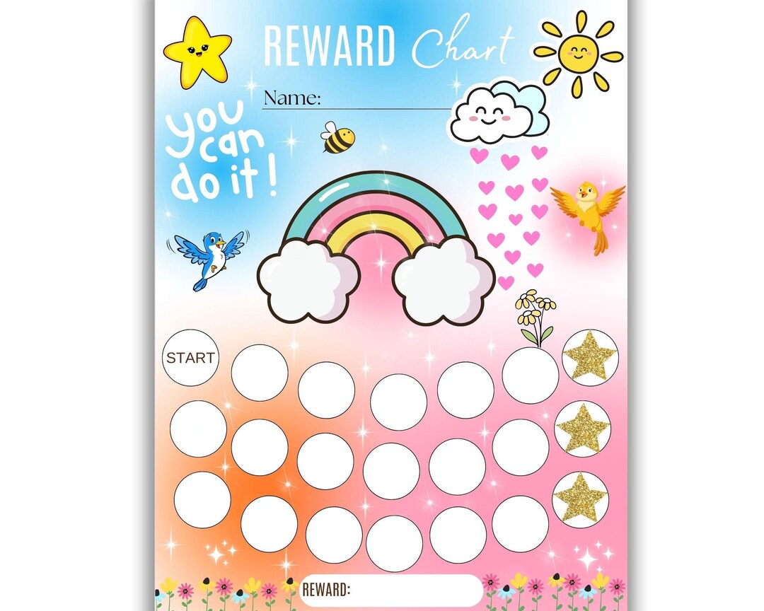 Rainbow Reward Chart -sun Sticker Chart - Potty Training Chart - Kids ...