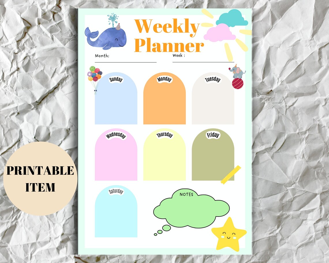 Kids Weekly Planner Childrens Weekly Planner Homework - Etsy