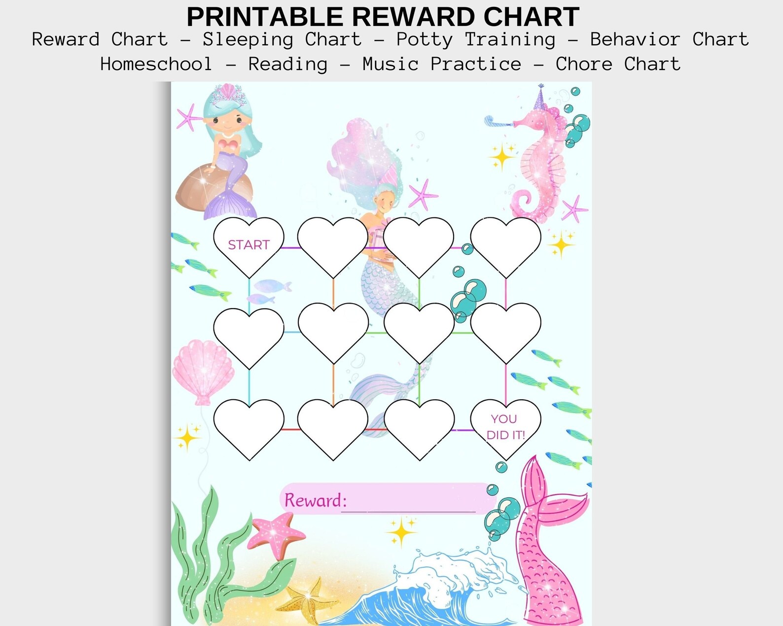 Printable Mermaid Reward Chart Ocean Reward Chart Bird Reward Chart ...