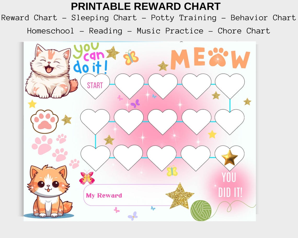Cat Reward Chart for Kids – Printable Behavior, Chore & Routine Tracker ...