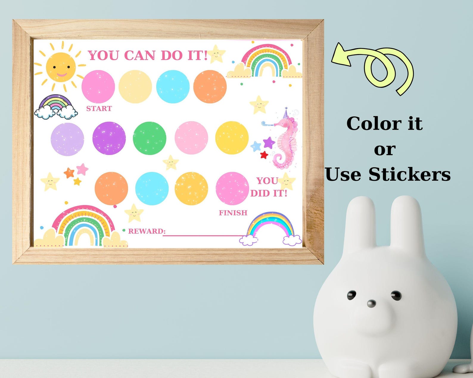 Printable Rainbow Reward Chart - Potty Training Chart - Sun Rainbow ...