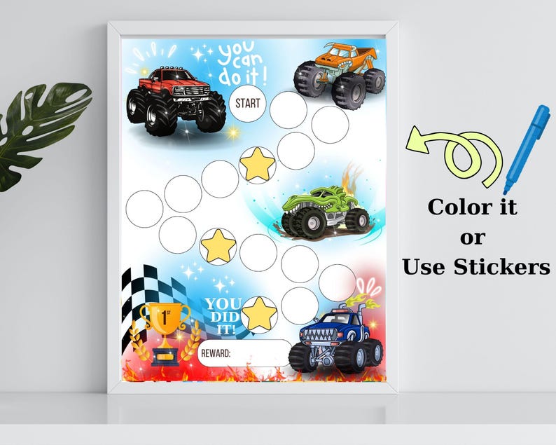 Monster Truck Reward Chart - Printable Chore Chart for Kids - Behavior ...