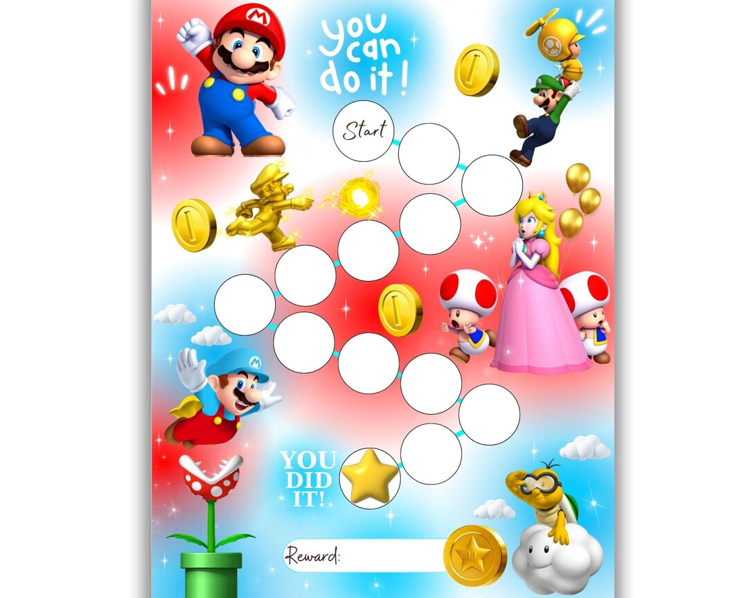 Reward Chart for Kids - Super Mario Bros Reward Chart - Potty Training ...