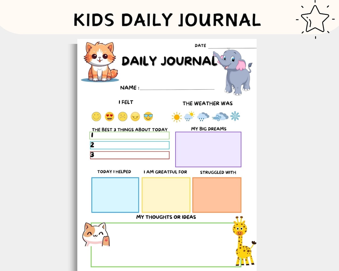 Kids Daily Journal Printable Journal for Kids Diary for Children Kids ...