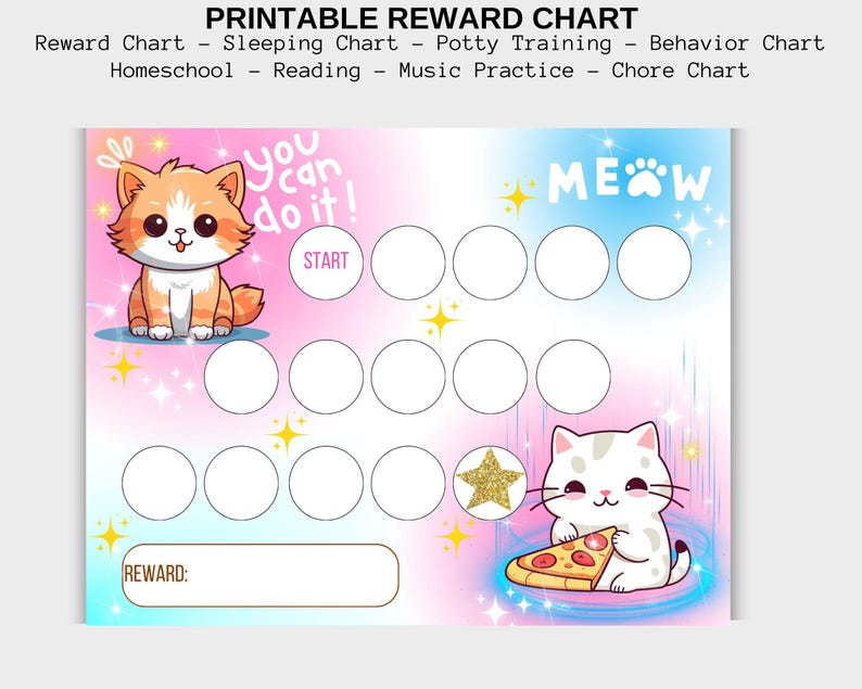 Printable Cat Reward Chart Kids Reward Chart Behavior Chart Potty ...
