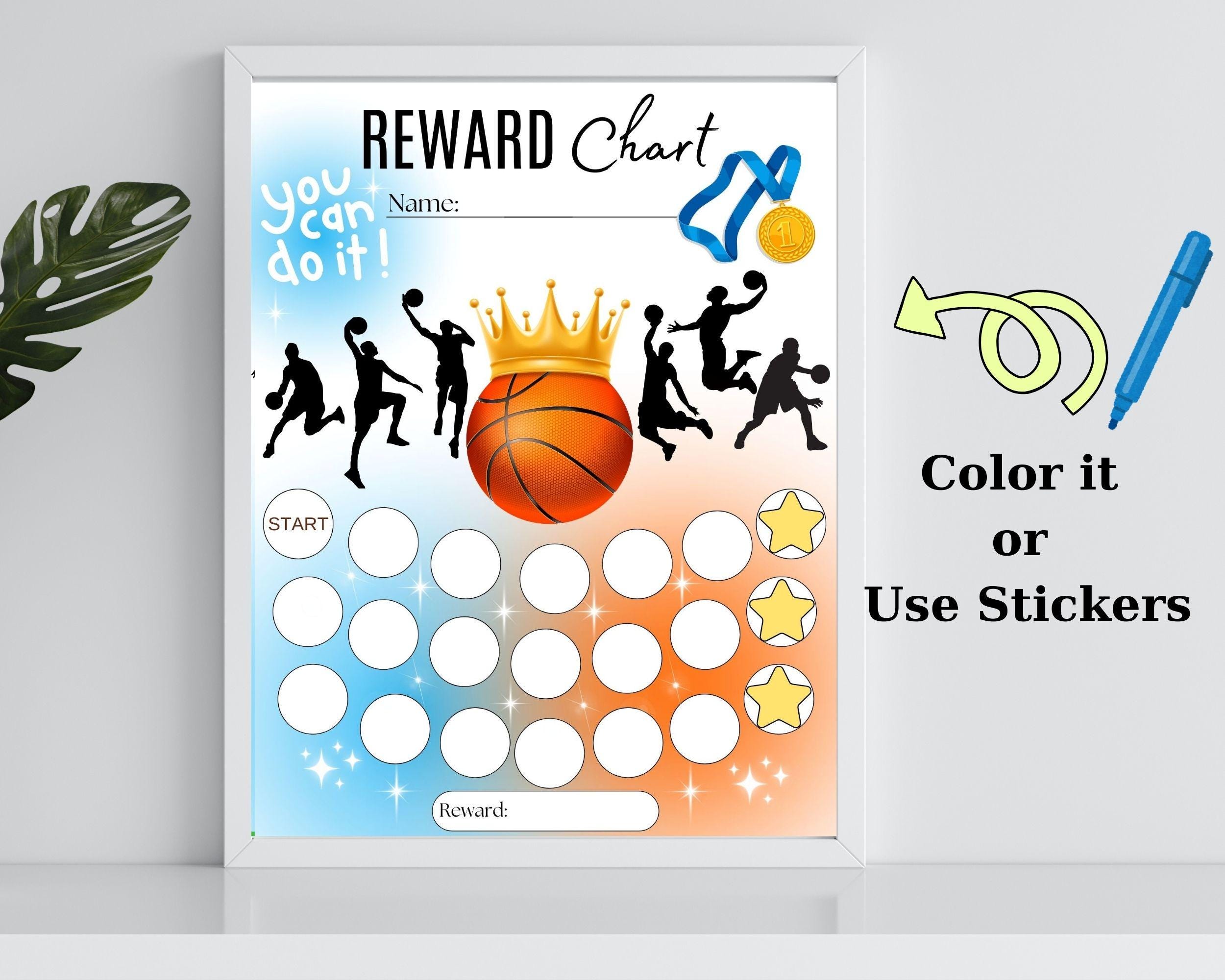 Basketball Reward Chart - Boys Behavior Chart - Chore Chart - Sleeping ...