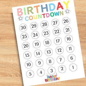 Printable Birthday Countdown - Birthday Countdown Printable - 30 Day ...