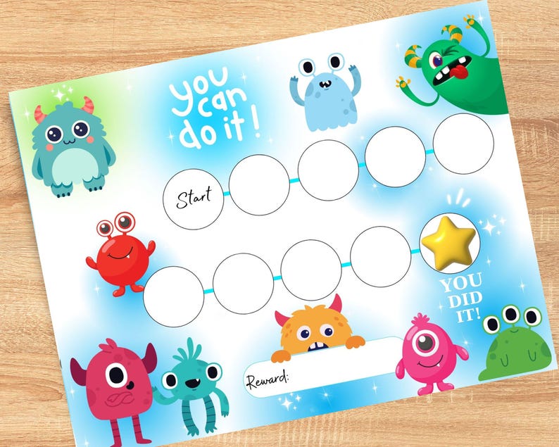 Monster Reward Chart for Kids - Printable Behavior Chart - Cute Monster ...