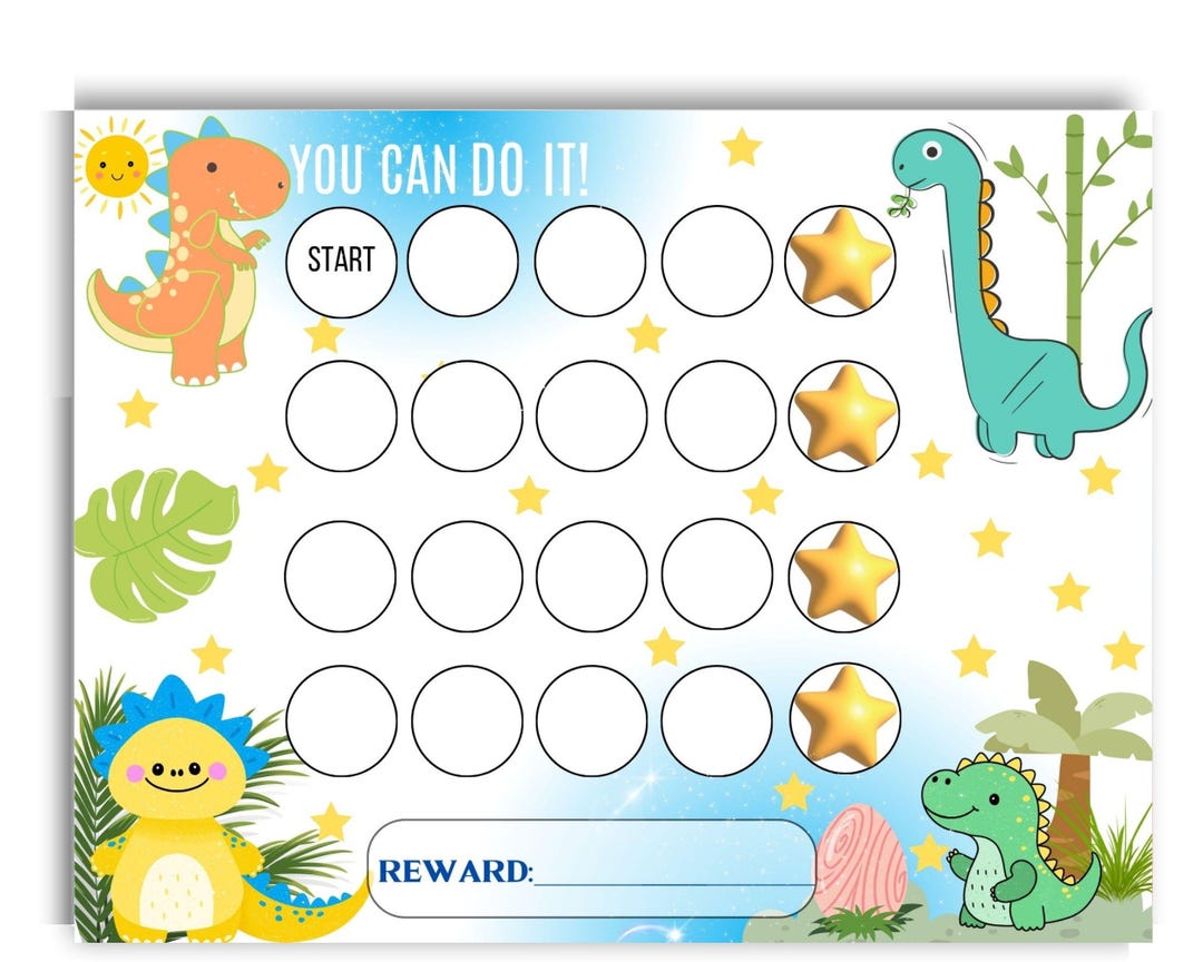 Dinosaur Reward Chart for Kids - Potty Training - Chore Chart - Boys ...