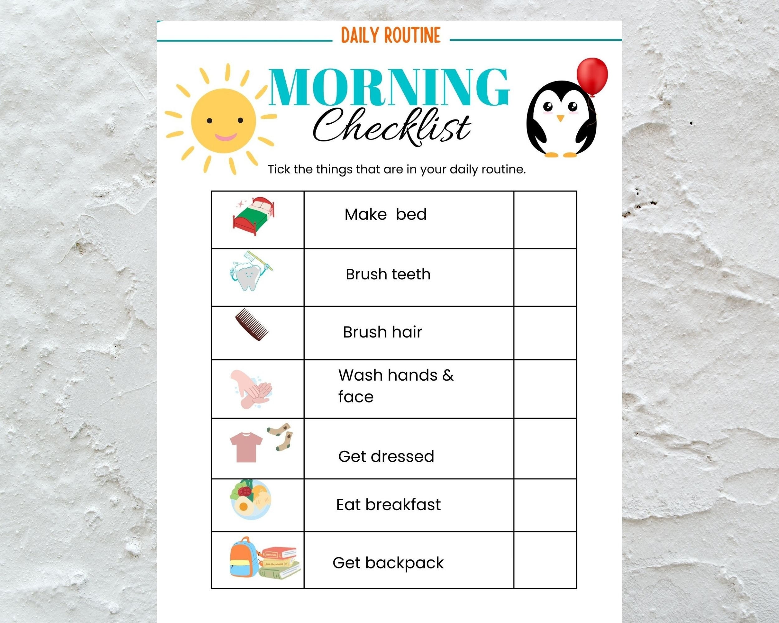 Kids Daily Checklist Printable Kids Daily Routine Morning Routine for ...