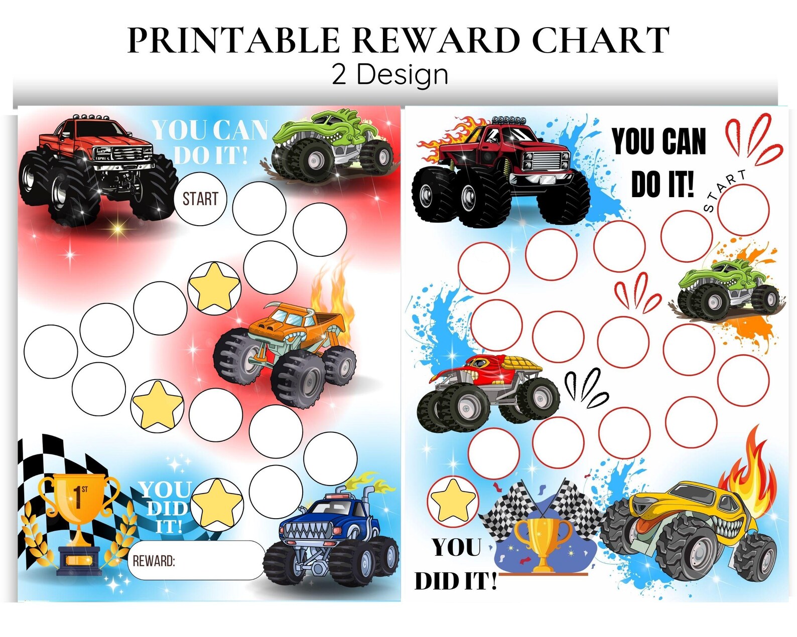 Monster Truck Reward Chart - Potty Training Chart - Boys Behavior Chart ...