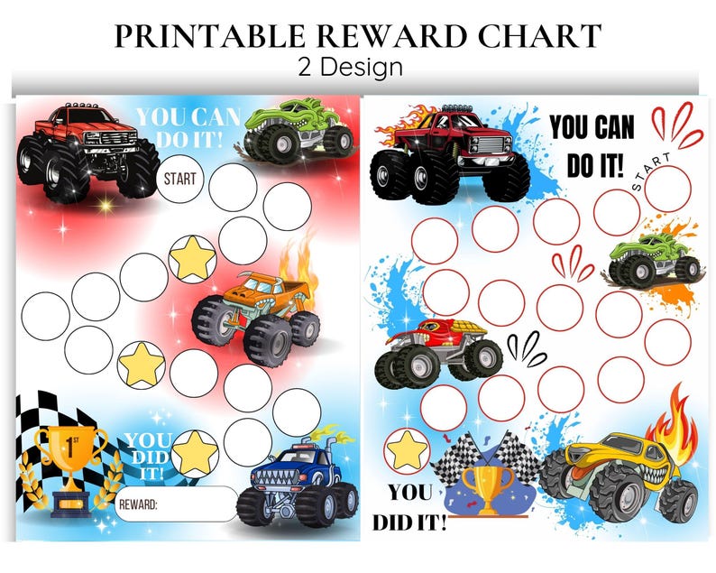 Monster Truck Reward Chart - Potty Training Chart - Boys Behavior Chart ...