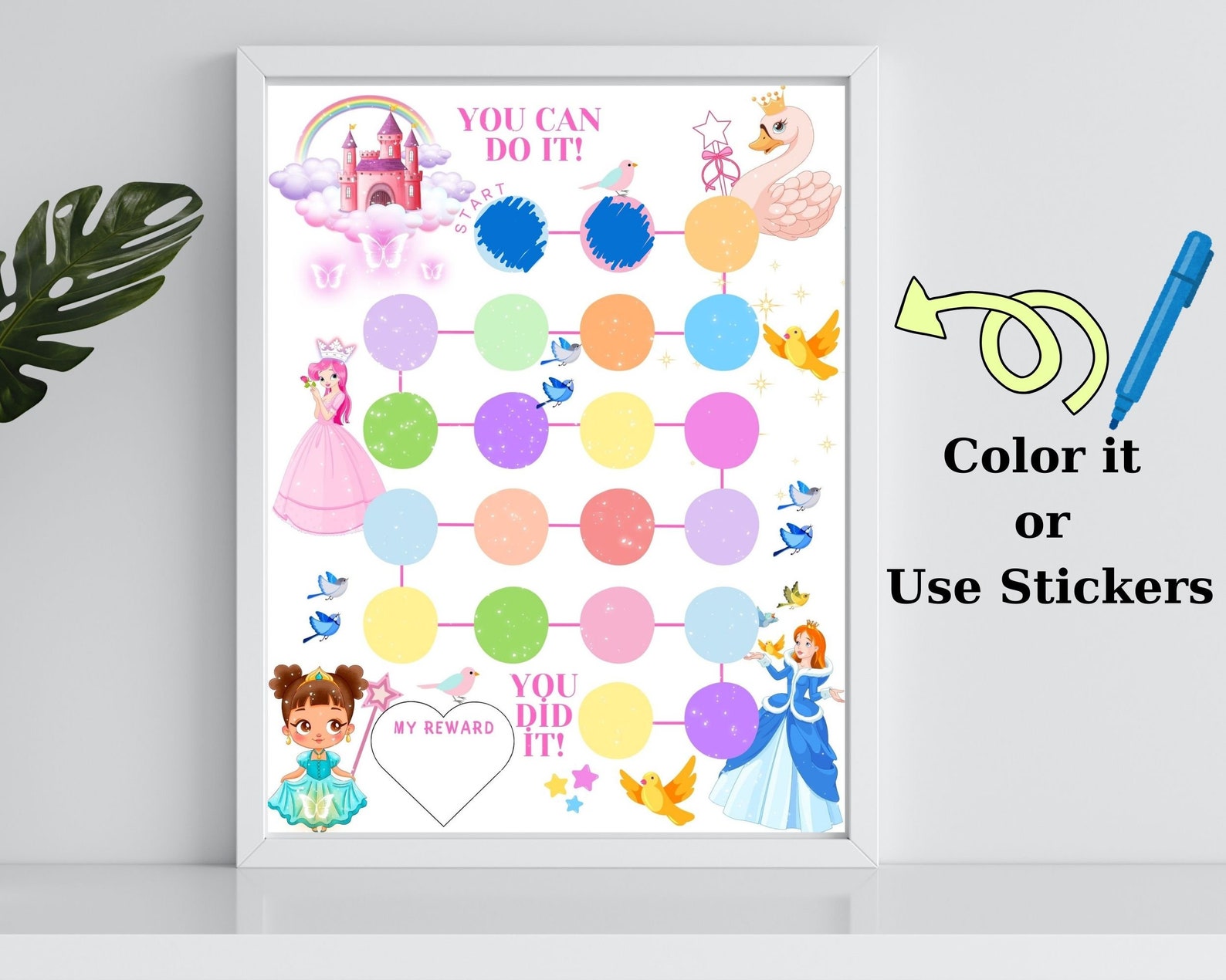 Girls Princess Reward Chart - Potty Training Chart - Chore Chart ...