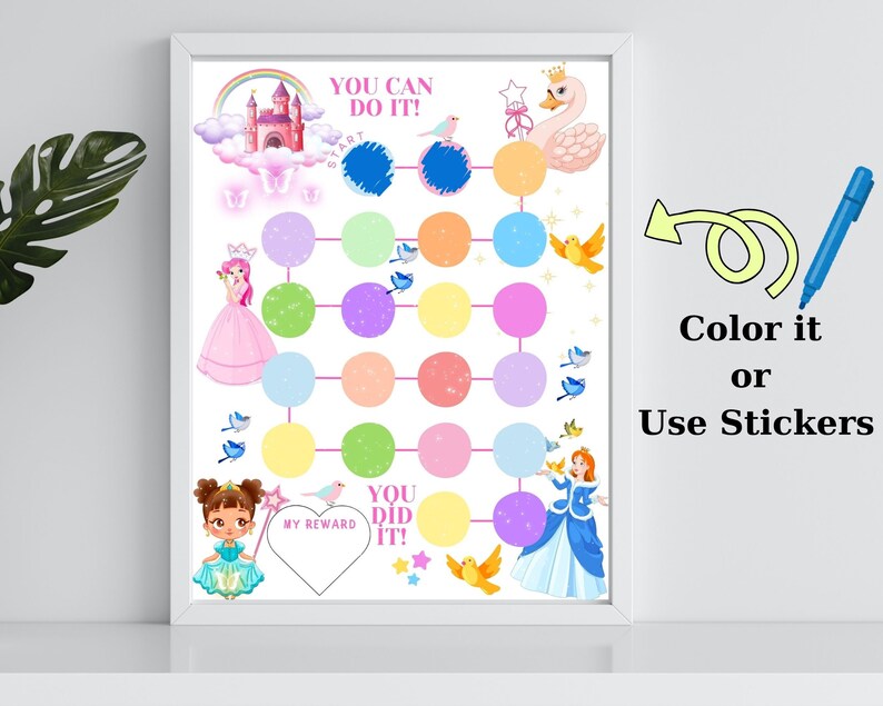 Girls Princess Reward Chart - Potty Training Chart - Chore Chart ...