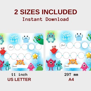 Monster Reward Chart for Kids - Printable Behavior Chart - Cute Monster ...