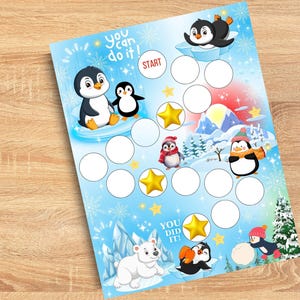 Penguin Reward Chart for Kids Winter Theme Sticker Chart Potty Training ...