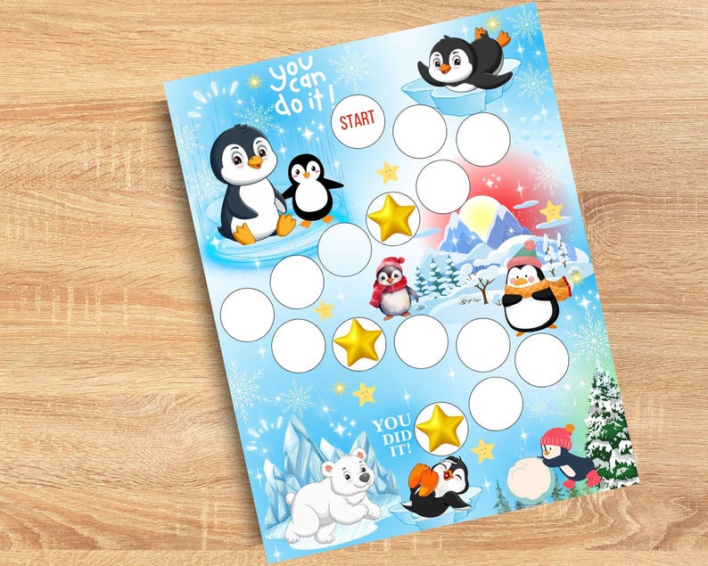Penguin Reward Chart for Kids Winter Theme Sticker Chart Potty Training ...