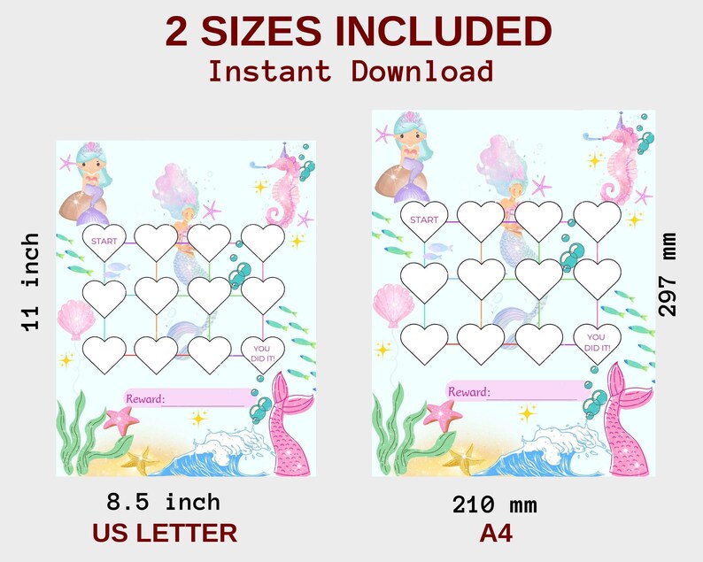 Printable Mermaid Reward Chart - Sleeping Chart - Ocean Reward Chart ...