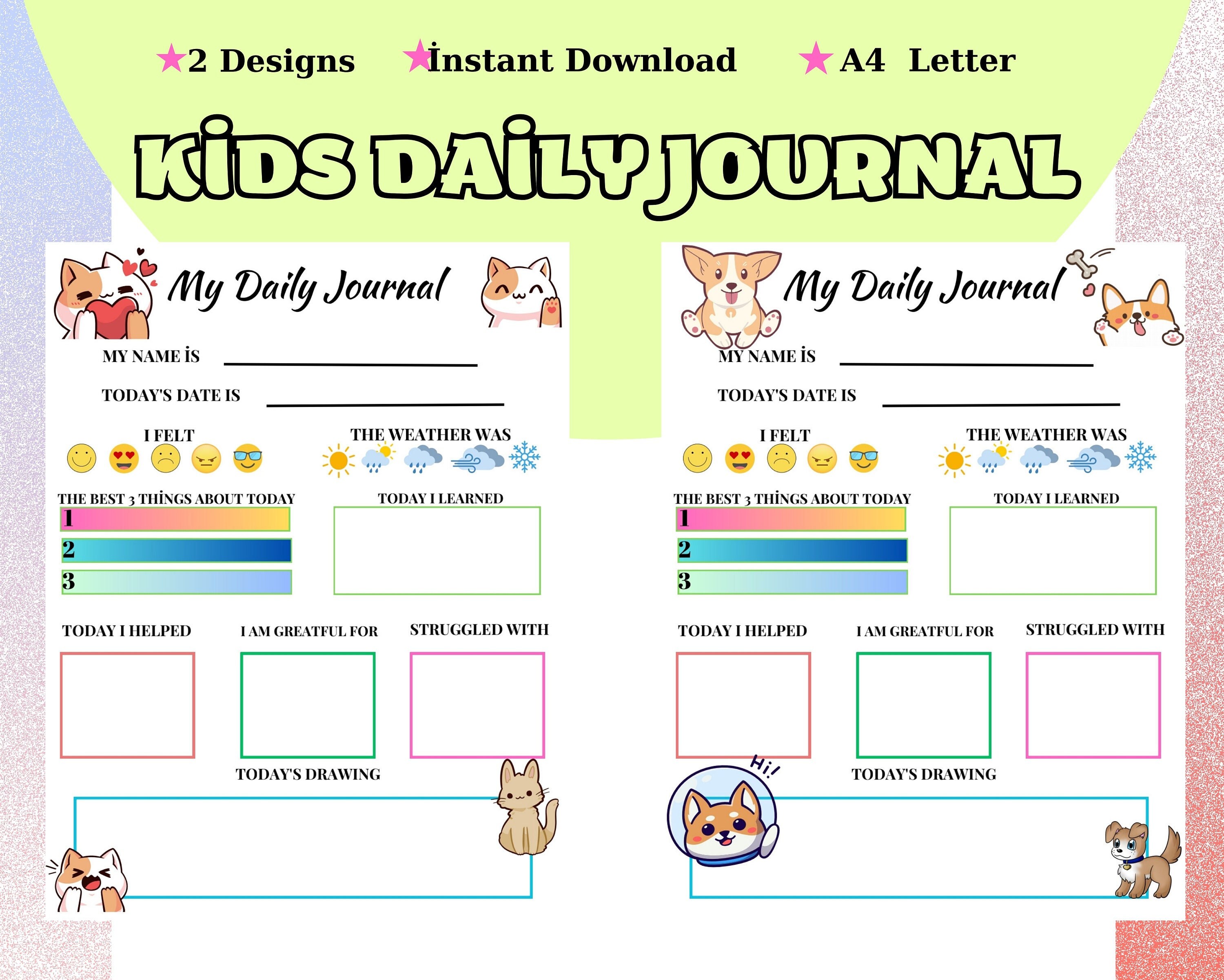 Kids Daily Journal Printable Journal for Kids Diary for Children Kids ...