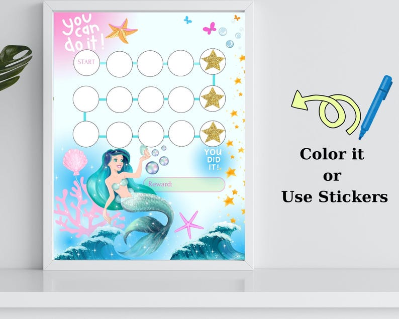 Mermaid Reward Chart for Kids - Girls Potty Training - Sleeping Chart ...