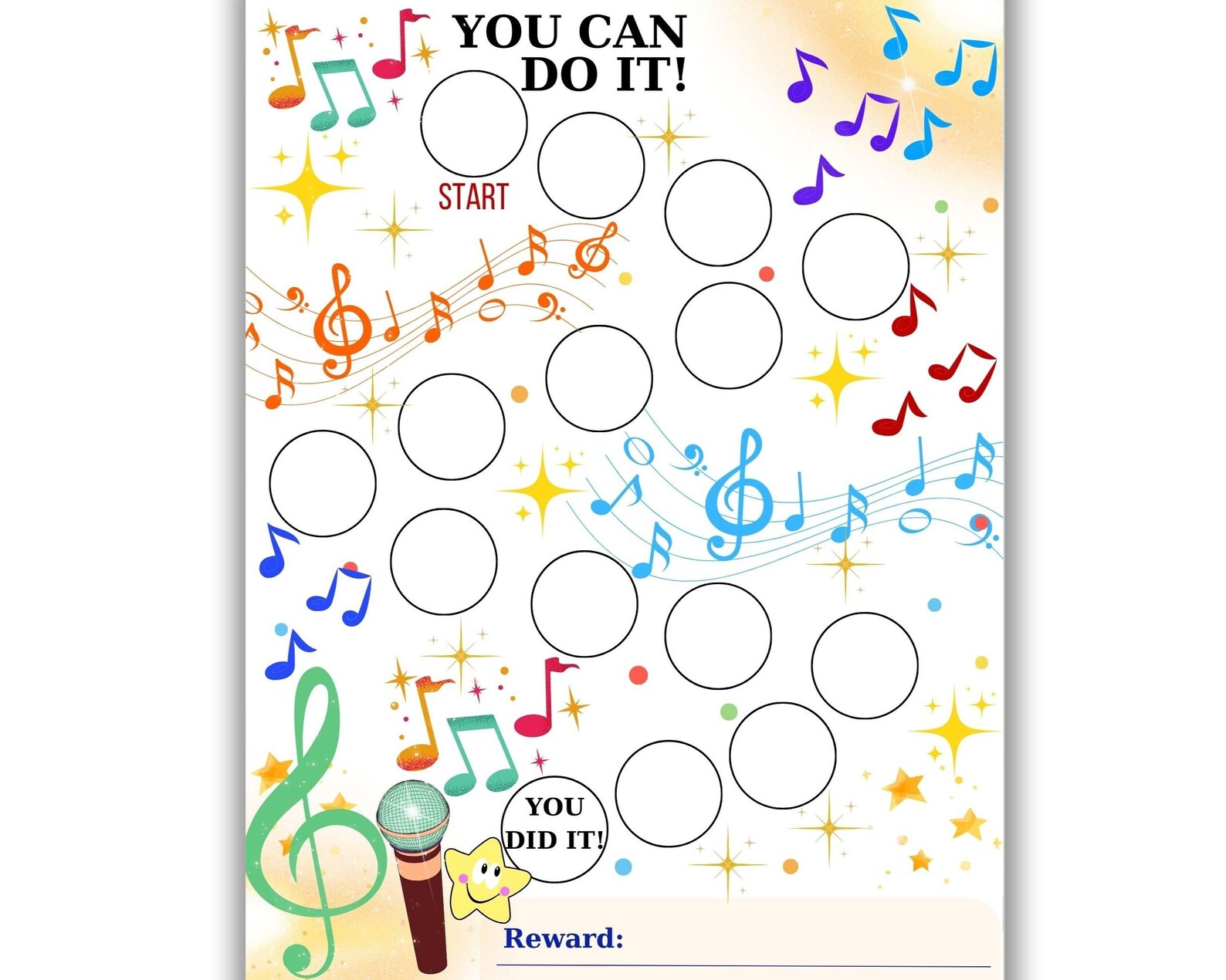 Printable Music Reward Chart - Music Practice Chart - Kids Music Reward ...