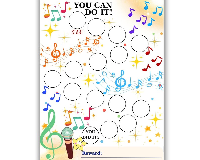 Printable Music Reward Chart - Music Practice Chart - Kids Music Reward ...